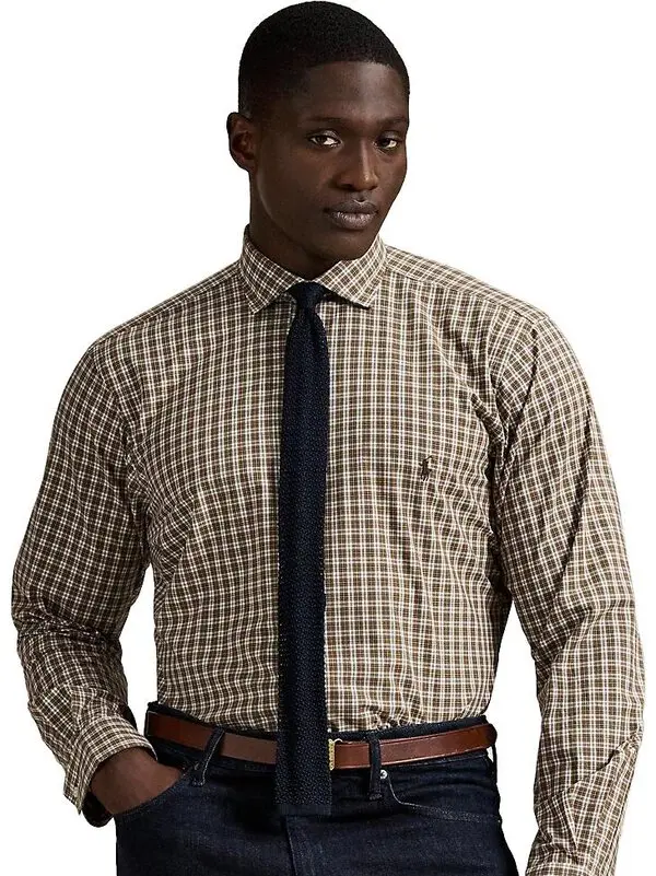 Ralph Lauren Plaid Stretch Poplin Shirt - Brown Multi