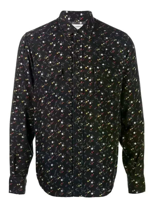 Saint Laurent Star-print Press-stud Shirt - Black