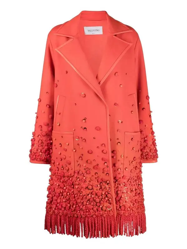 Valentino Garavani Beaded Single-breasted Coat - Orange