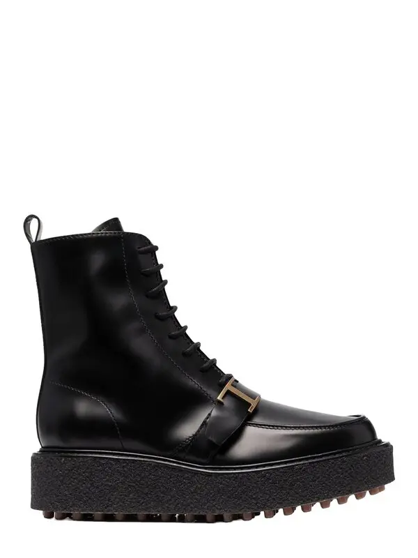 TOD'S T-buckle Detail Lace-up Ankle Boots - Black