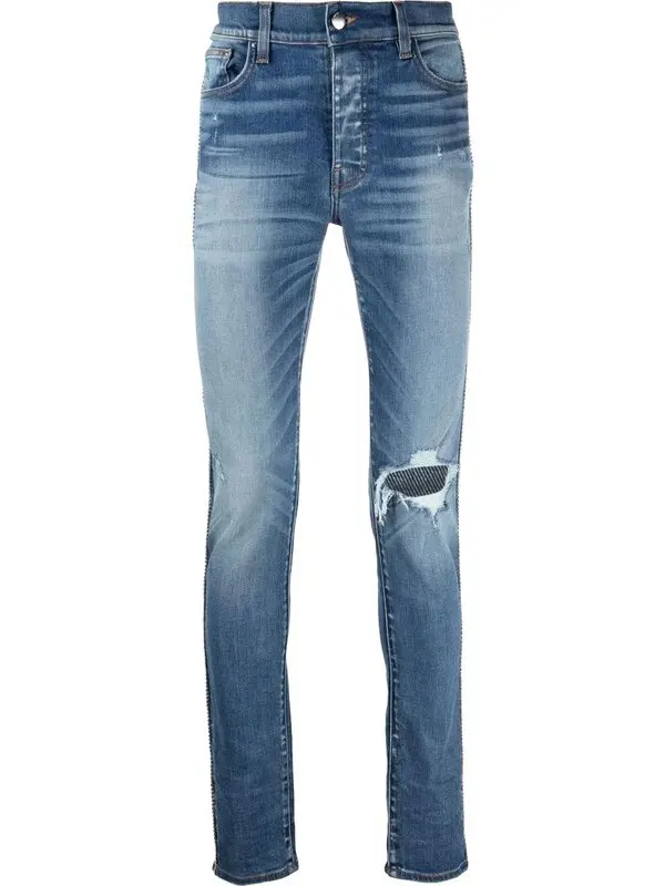 Amiri Ripped-detail Denim Jeans - Blue