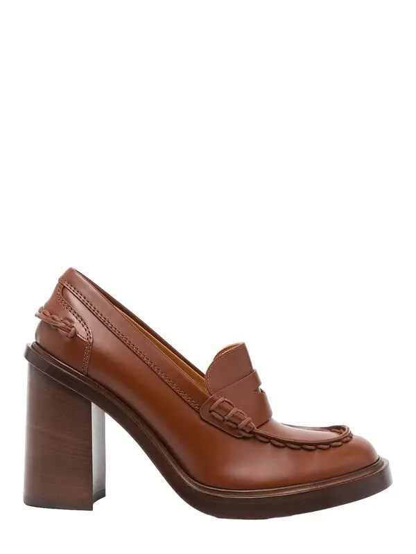 TOD'S Almond-toe Block-heel Loafers - Brown