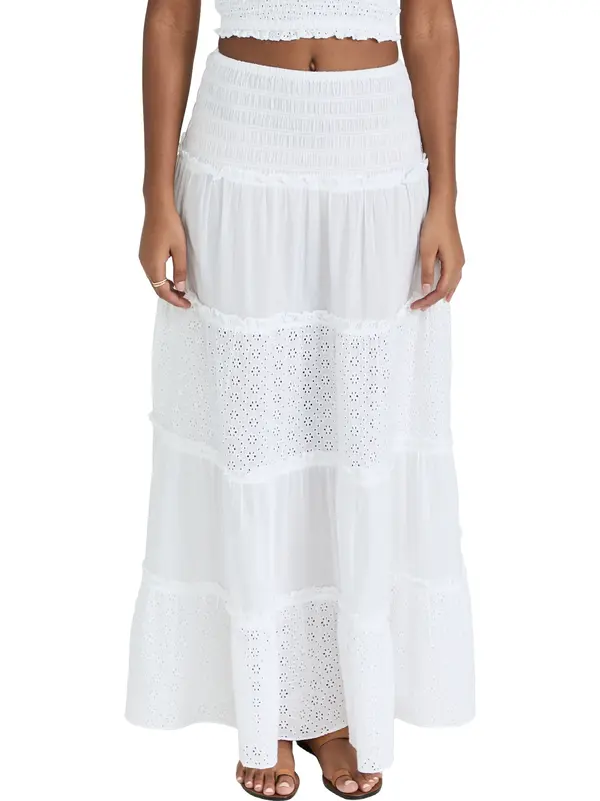 Playa Lucila Smocked Eyelet Skirt - White Eyelet