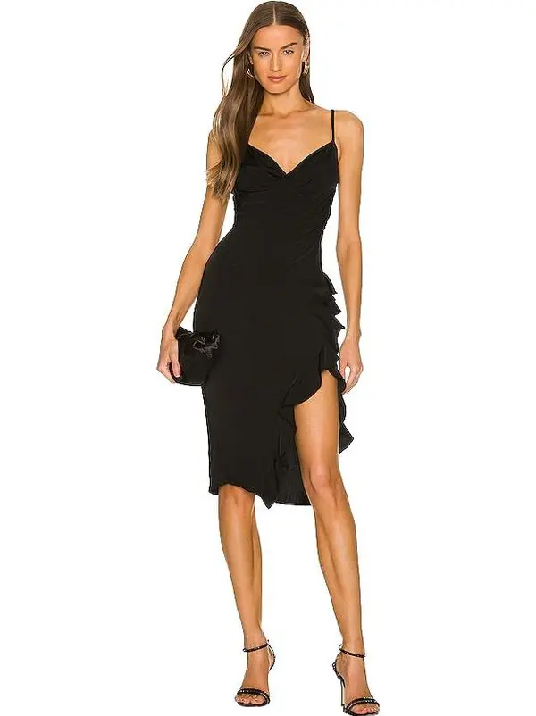 MORE TO COME Natasha Ruffle Midi Dress - Black