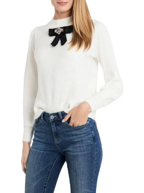 CECE DUPRAZ Jeweled Bow Detail Sweater - Antiq White