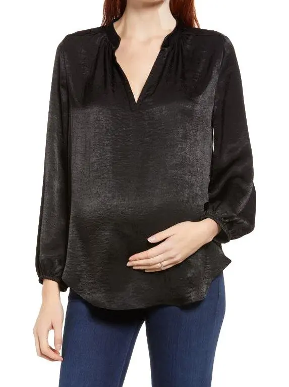 MATERNAL AMERICA Mandarin Collar Maternity Blouse - Black