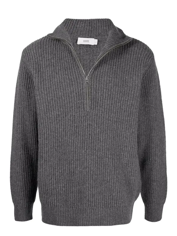 Closed Half-zip Ribbed Wool Sweater - Grey