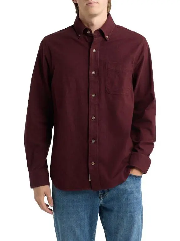 SCHOTT Heather Flannel Long Sleeve Button-up Shirt - Burgundy
