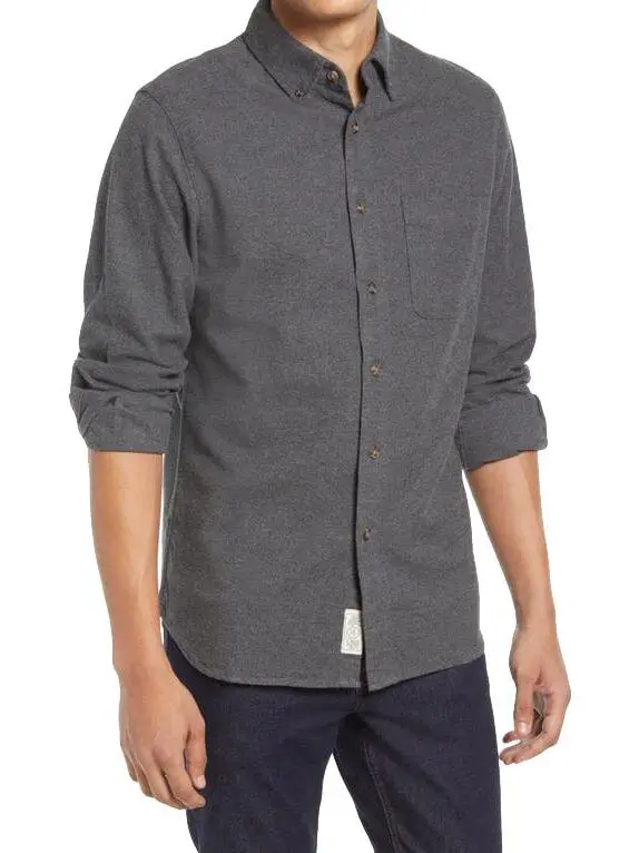 SCHOTT Heather Flannel Long Sleeve Button-up Shirt - Heather Grey