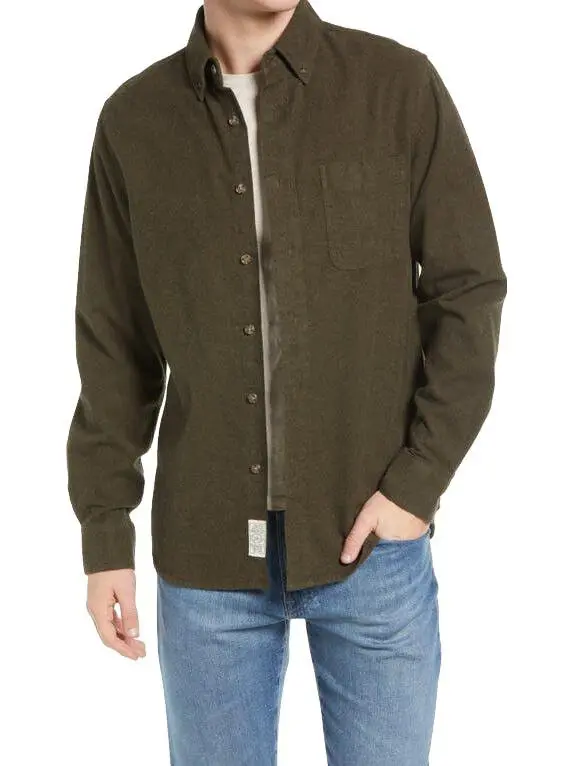 SCHOTT Heather Flannel Long Sleeve Button-up Shirt - Olive