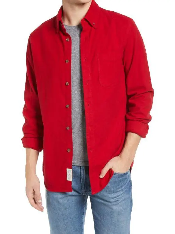 SCHOTT Heather Flannel Long Sleeve Button-up Shirt - Red