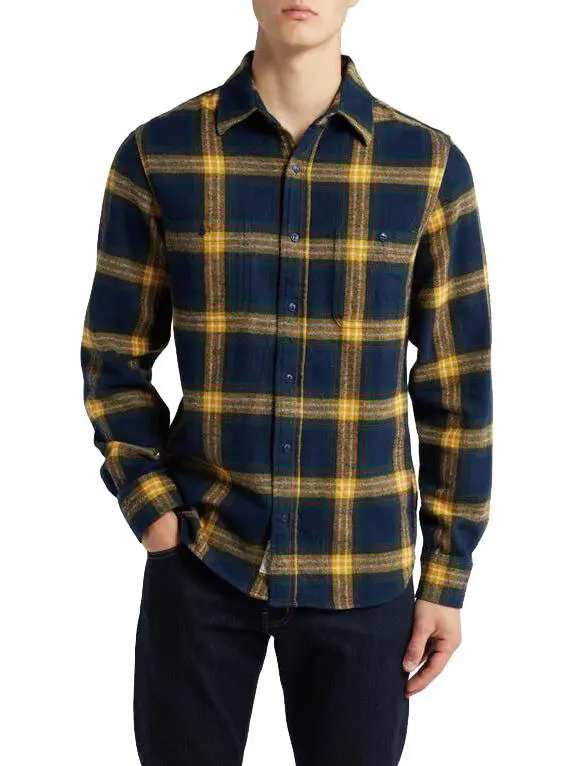 SCHOTT Two-pocket Long Sleeve Flannel Button-up Shirt - Gold/navy
