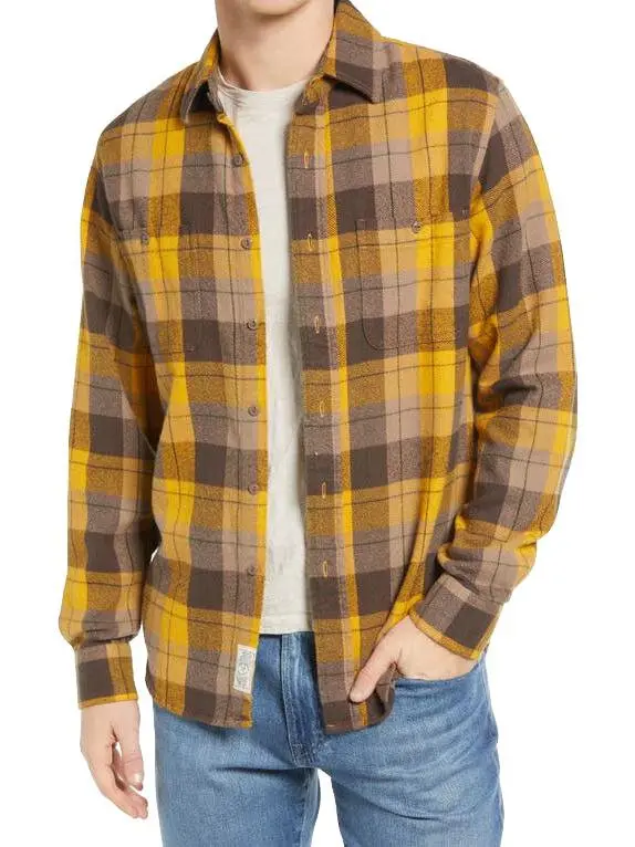 SCHOTT Two-pocket Long Sleeve Flannel Button-up Shirt - Mustard