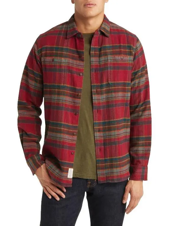 SCHOTT Two-pocket Long Sleeve Flannel Button-up Shirt - Scarlet