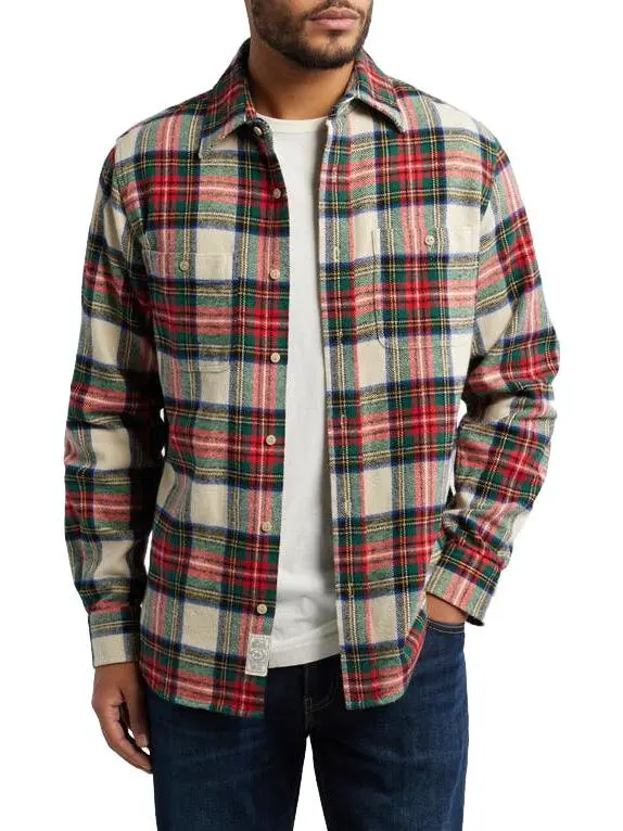 SCHOTT Two-pocket Long Sleeve Flannel Button-up Shirt - White Spruce