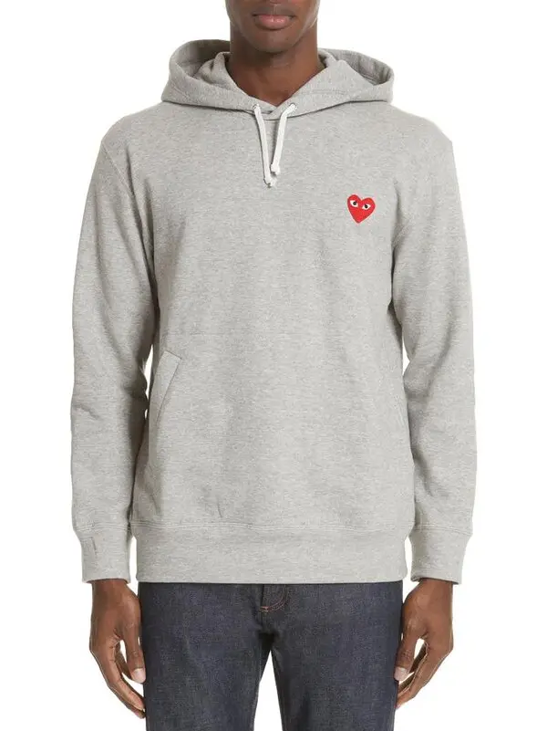 Play Comme Des Garcon Heart Appliqué Hoodie - Grey
