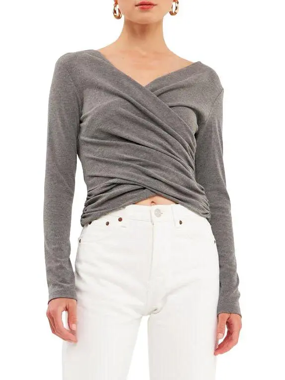 Endless Rose Shirred Crop Top - Heather Grey
