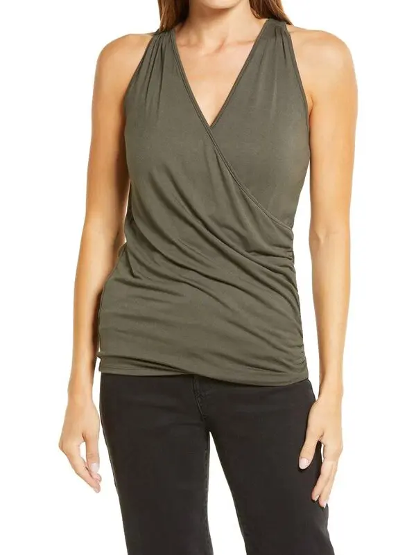 Loveappella Faux Wrap Tank - Olive