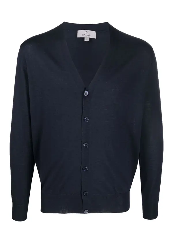 Canali V-neck Cardigan - Blue