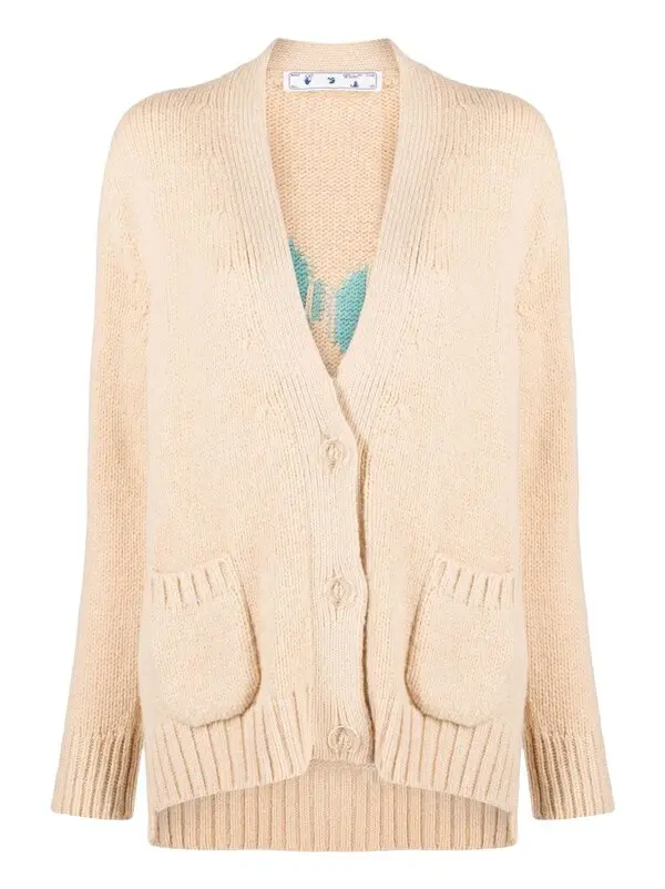 Off-White Reverse-logo Oversized Cardigan - Neutrals