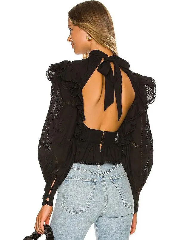 Tularosa Michon Top With Pleated Mockneck And Ruffled Shoulders - Black