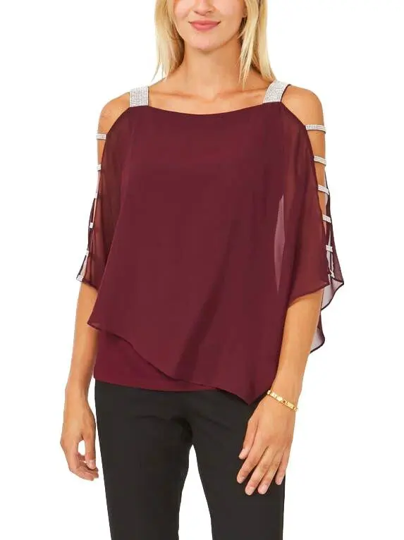 Chaus Sparkle Strap Layered Chiffon Blouse - Mulberry