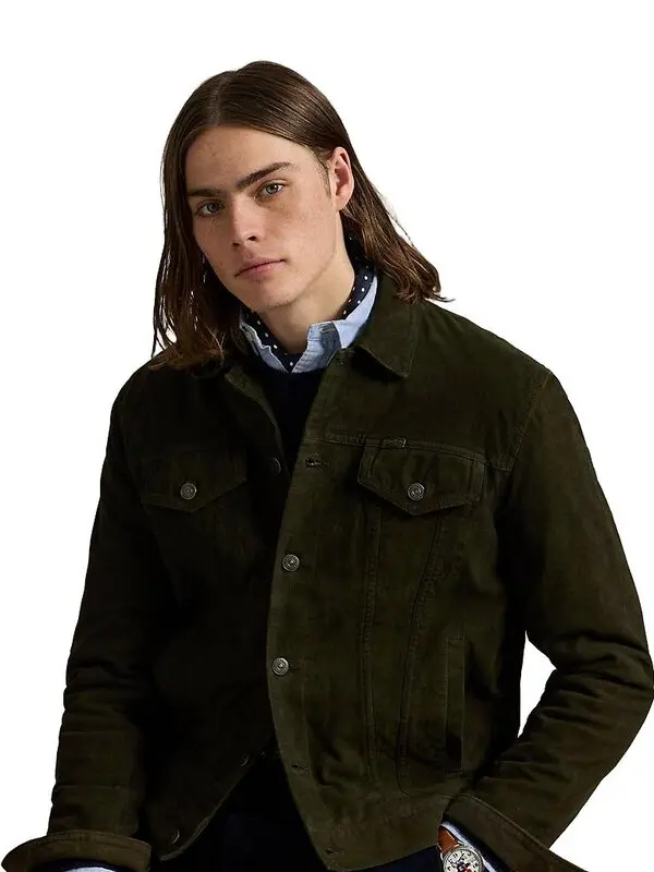 Ralph Lauren Suede Trucker Jacket - Olive Smoke