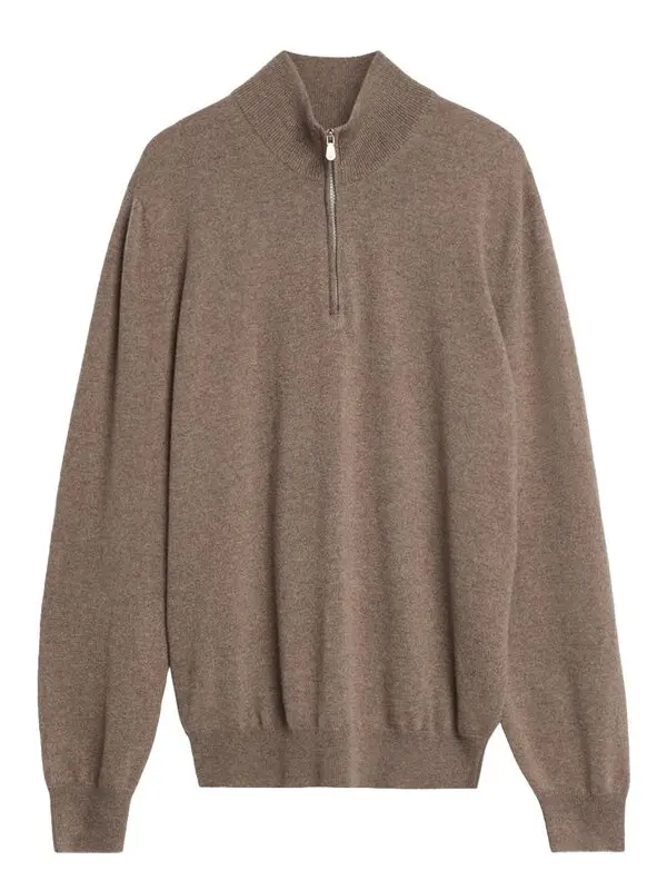 Brunello Cucinelli Cashmere Quarter-zip Sweater - Medium Brown/grey