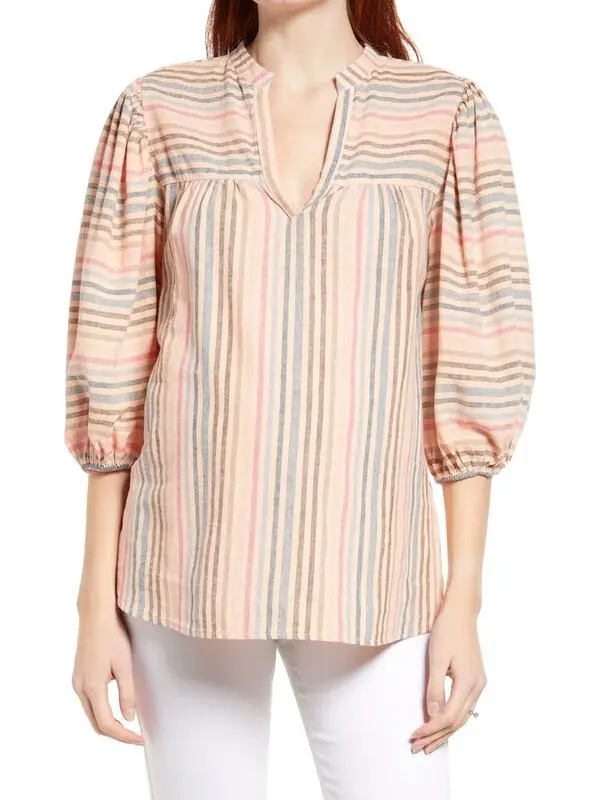 MATERNAL AMERICA Striped Maternity Blouse - Peach/navy Stripe