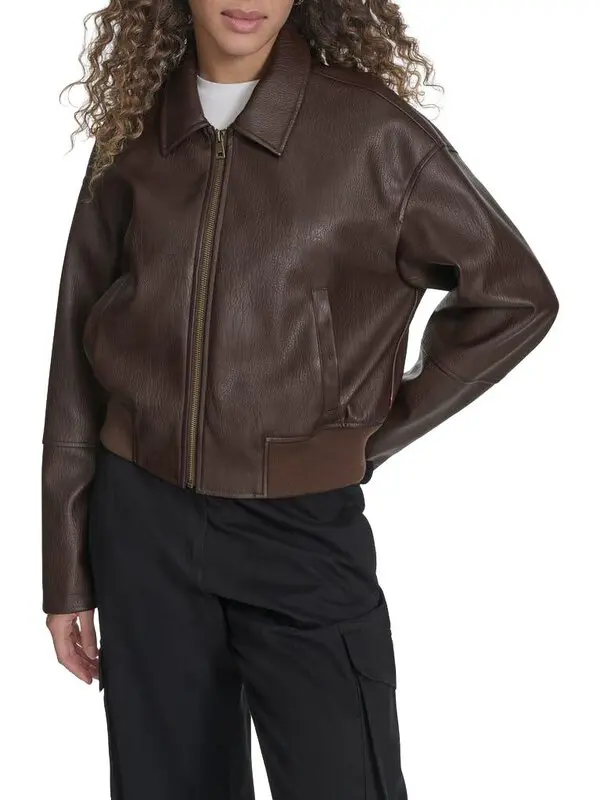 LEVI'S Faux Leather Bomber Jacket - Dark Brown
