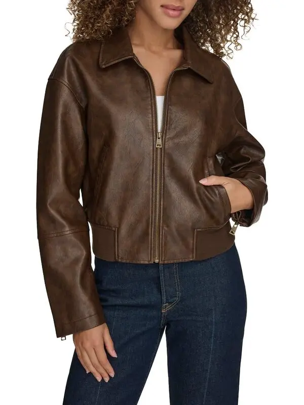 LEVI'S Faux Leather Bomber Jacket - Saddle