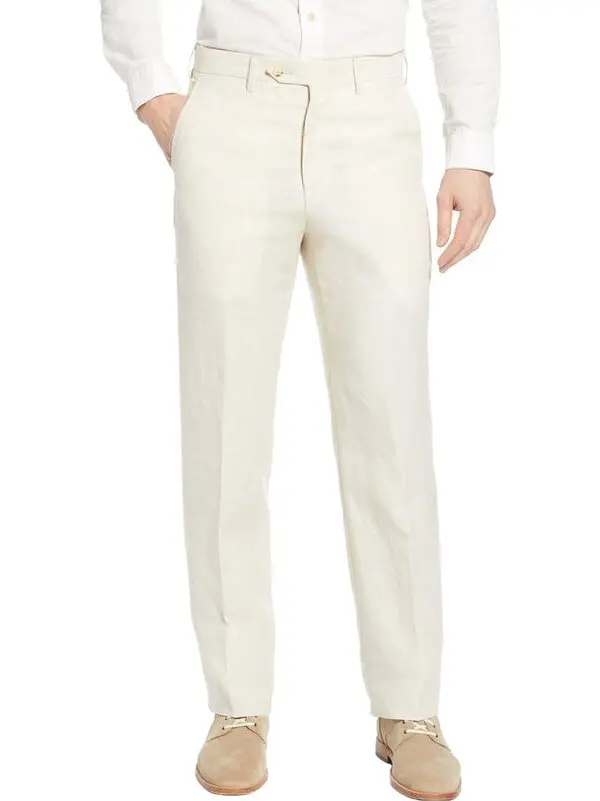Berle Flat Front Linen Trousers - Cream