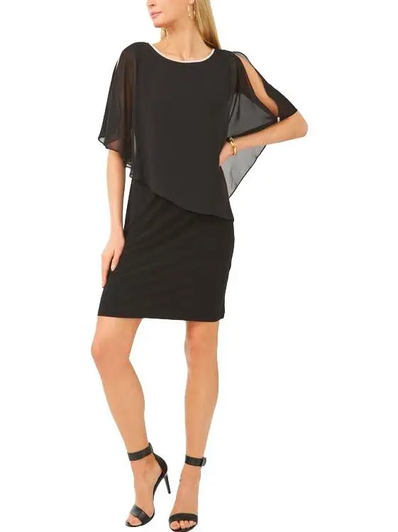 Chaus Overlay Short Sleeve Dress With Crisscross Back - Rich Black