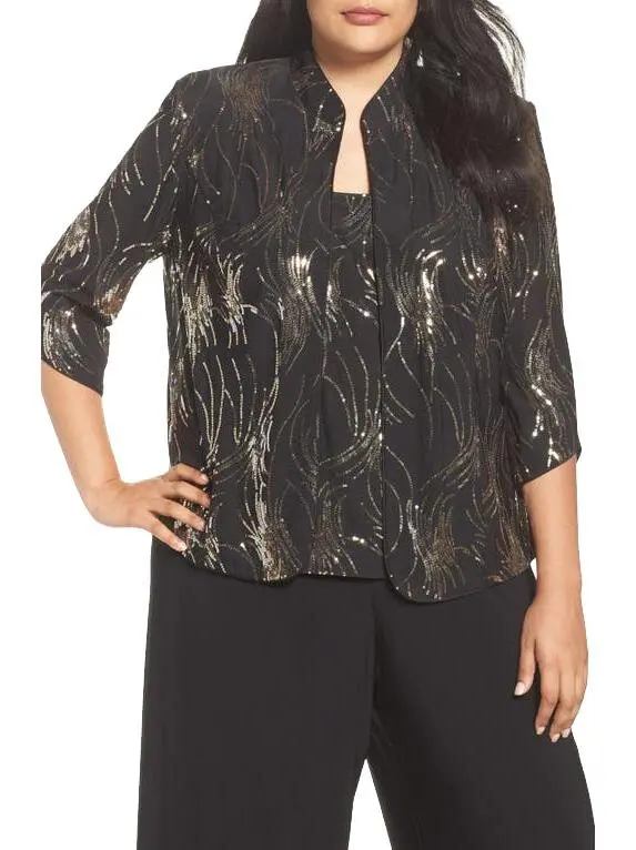 Alex Evenings Sequined Twinset - Black/silver