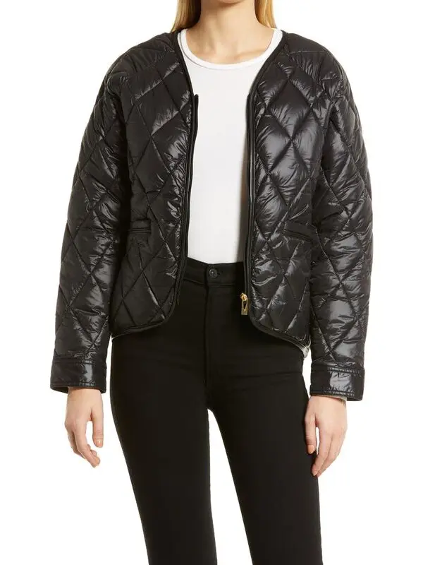 Via Spiga Quilted V-neck Zip-up Jacket - Black