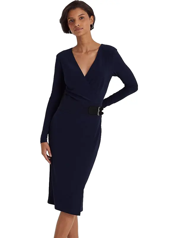 Ralph Lauren Buckled Jersey Faux-wrap Dress - Lighthouse Navy