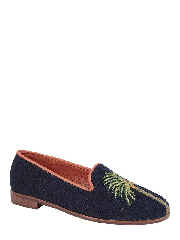 BYPAIGE By Paige Needlepoint Palm Tree Flat - Navy