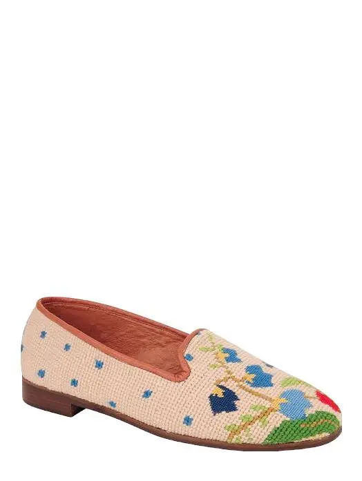 BYPAIGE By Paige Needlepoint Bluebell Bouquet Flats - Sand/blue