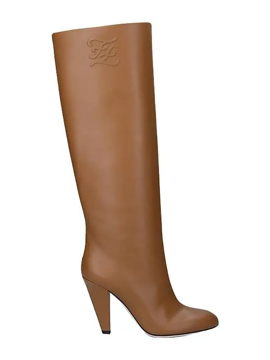 Fendi Logo-embossed Leather Knee-high Boots - Tan