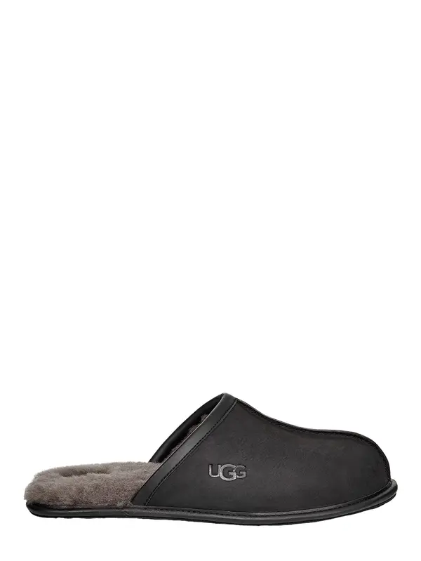 UGG Scuff Leather Mule Slippers With Wool Lining - Black