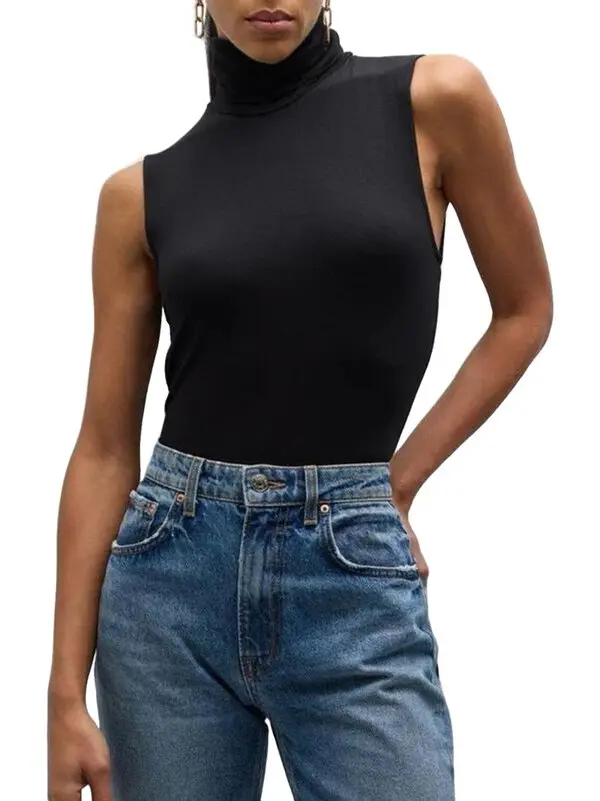 Majestic Filatures Sleeveless Stretch Turtleneck Top - Black