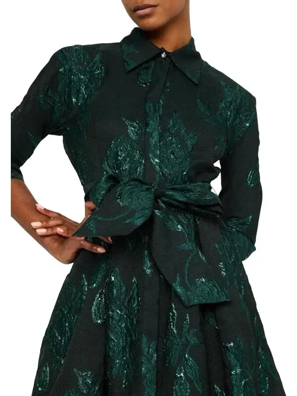 Rickie Freeman For Teri Jon Metallic Jacquard Shirtdress - Emerald