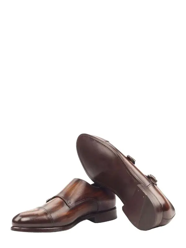 Ike Behar Regal Patina Leather Double-monk Loafers - Brown