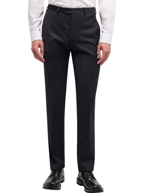 Emporio Armani Flat-front Wool Trousers - Navy