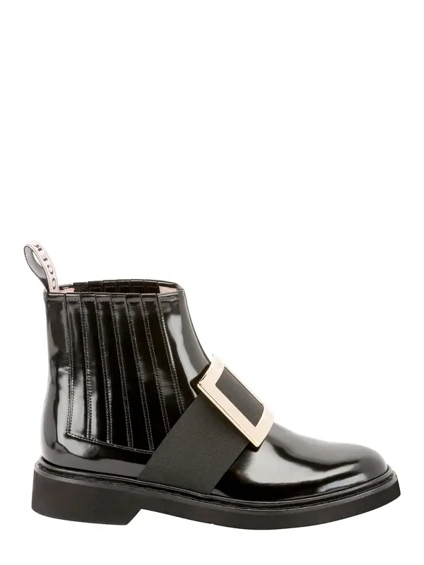 ROGER VIVIER Viv Ranger Patent Leather Booties - Black