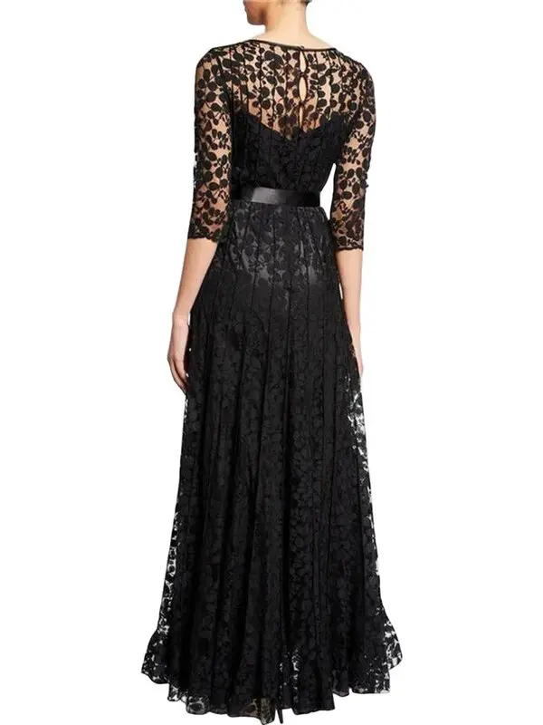 Rickie Freeman For Teri Jon 3/4-sleeve Lace Overlay Gown - Black