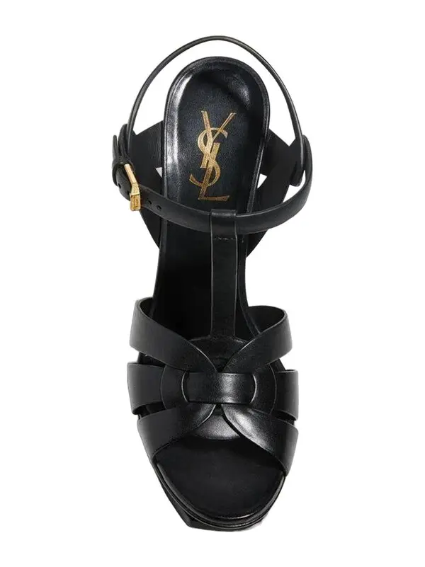 Saint Laurent Tribute Leather Platform Sandals - Black