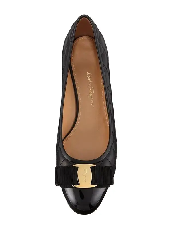 FERRAGAMO Vara Quilted Bow Ballet Pumps - Nero