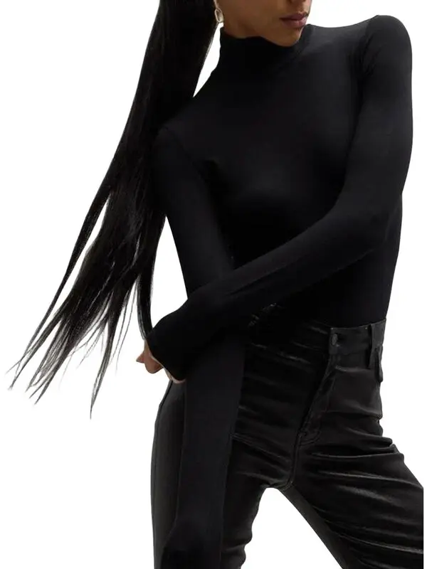 Majestic Filatures Soft Touch Mock Turtleneck Top - Black