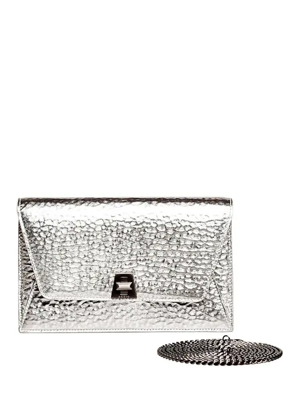 Akris Anouk Hammered Leather Envelope Clutch - Pewter